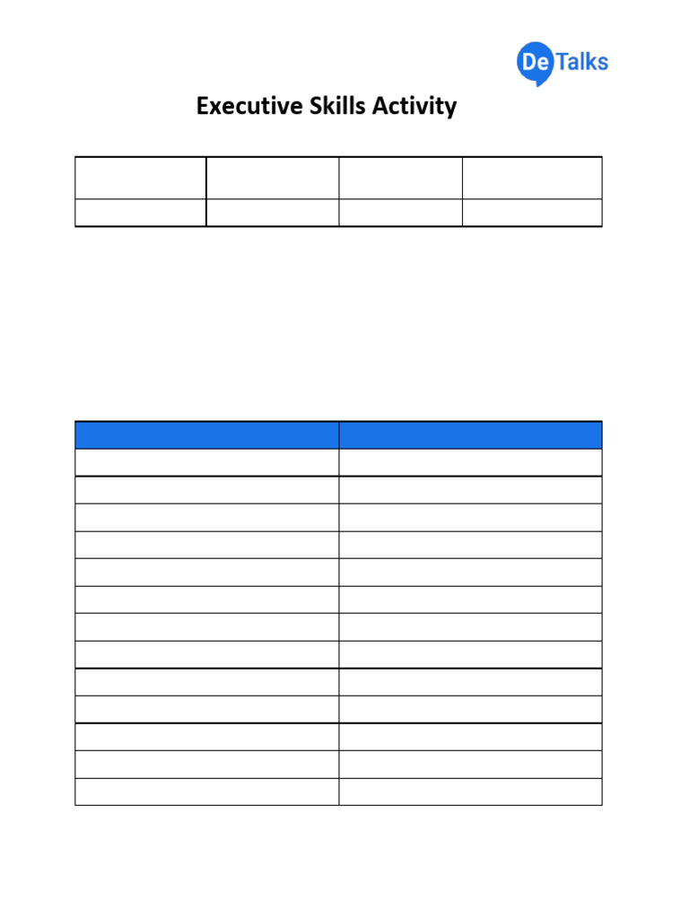 Executive Skills Activity | PDF