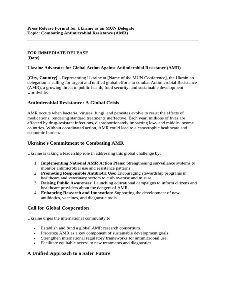 Press Release Format For Ukraine As An MUN Delegate | PDF
