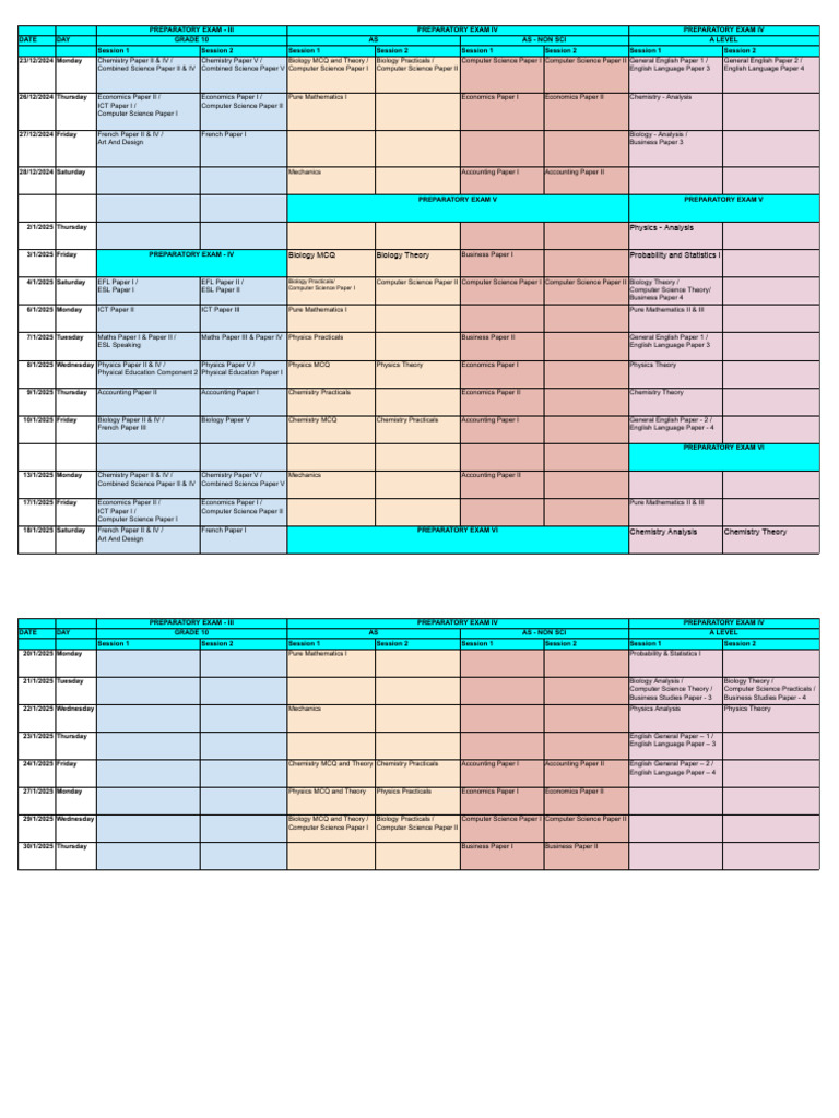 Exam Timetable | PDF | Mathematics | Science