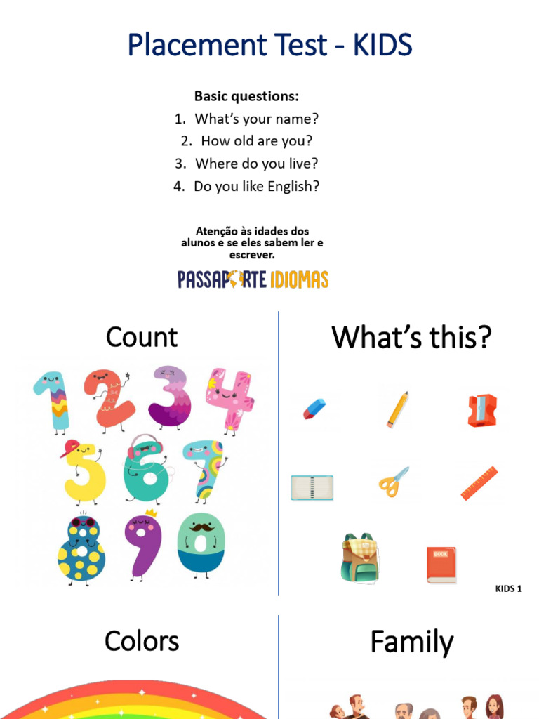 Kids English Placement Test Guide | PDF