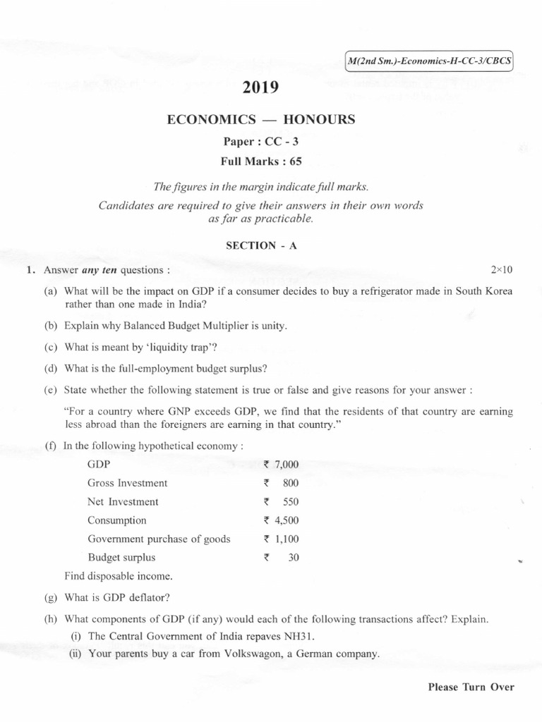 Economics - H - CC3 (2nd Sem - 2019) | PDF