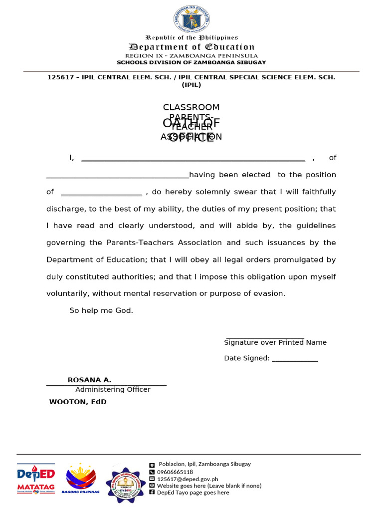 Oath-Of-Office SPTA and Classhome | PDF | Oath Of Office | Social Institutions