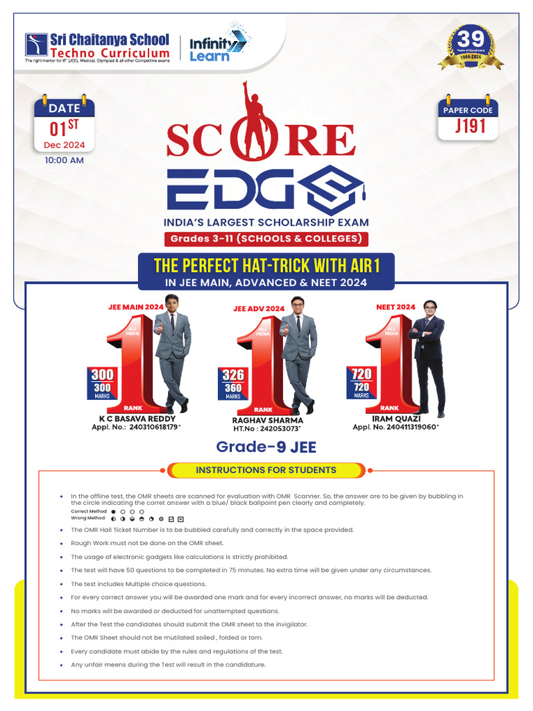 Score Edge 2024 Jee Grade 9 (1st Dec - 10 Am) | PDF | Gases | Chemical ...