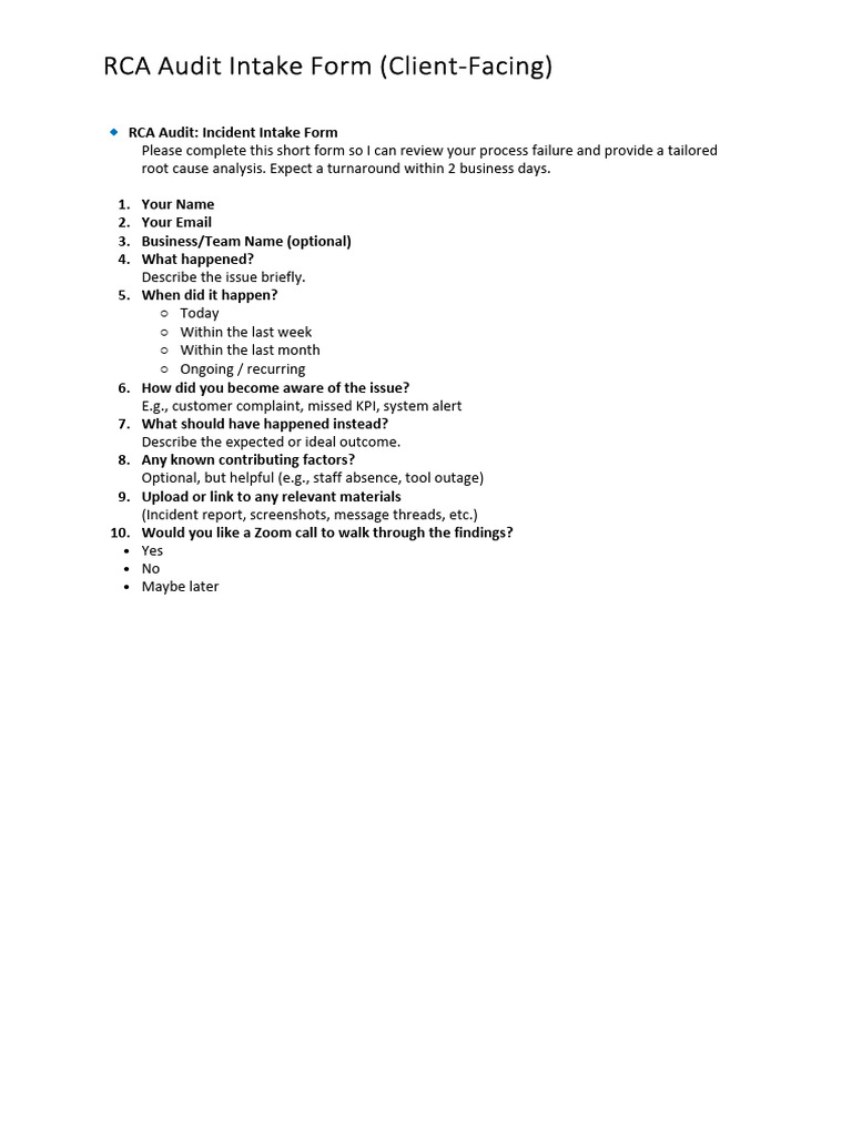 RCA Audit Incident Intake Form | PDF