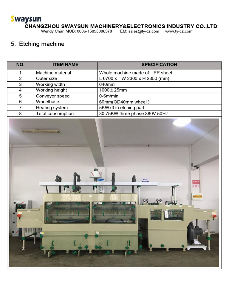 Etching Machine Specifications Guide | PDF