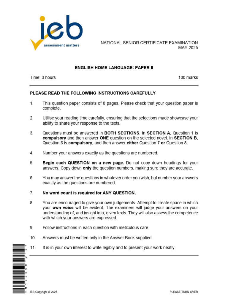 IEB Grade 12 English Paper II May 2025 | PDF