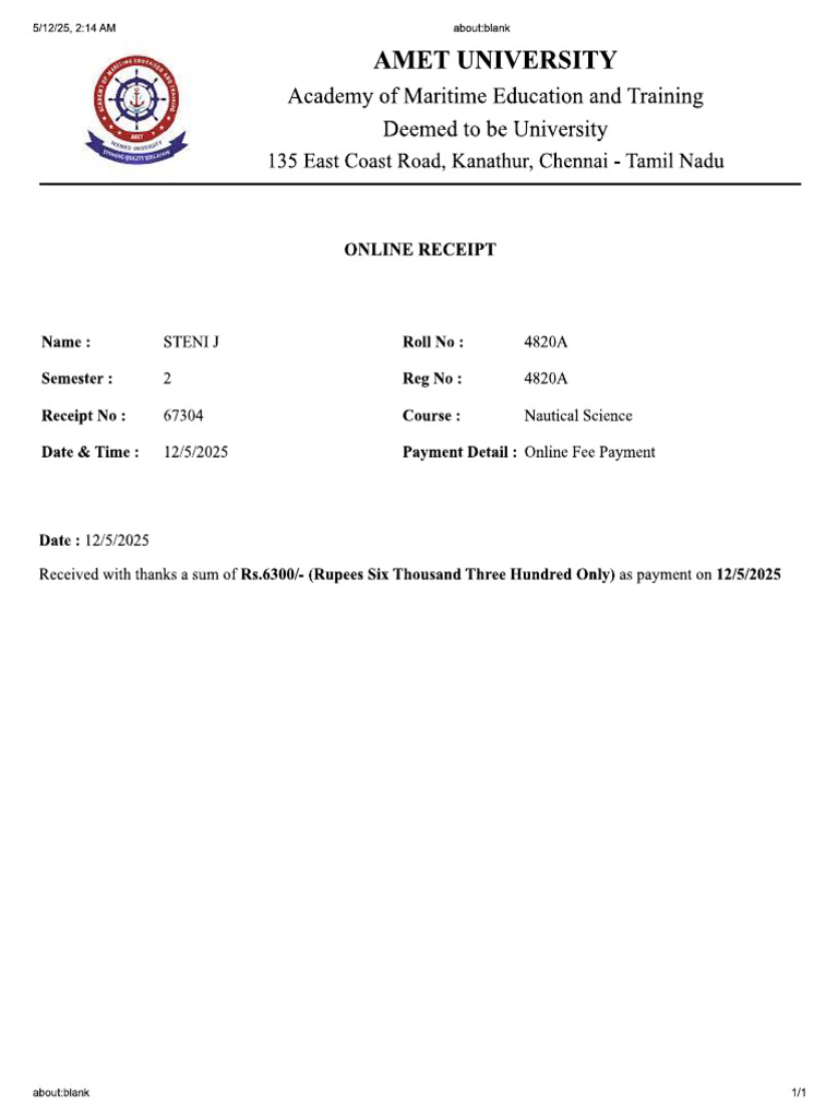 Exam Fee Sem 2 Receipt | PDF