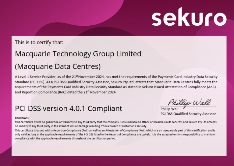Macquarie Data Centres PCI DSS | PDF