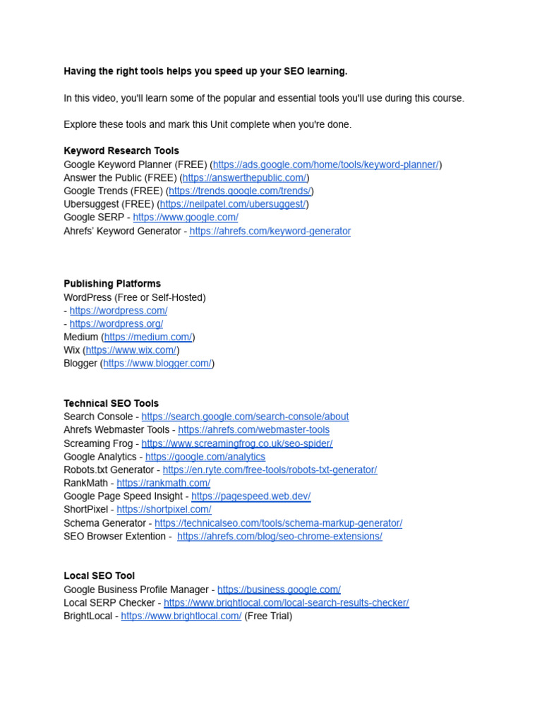 Tools You Need For SEO (Free Tools Only) | PDF