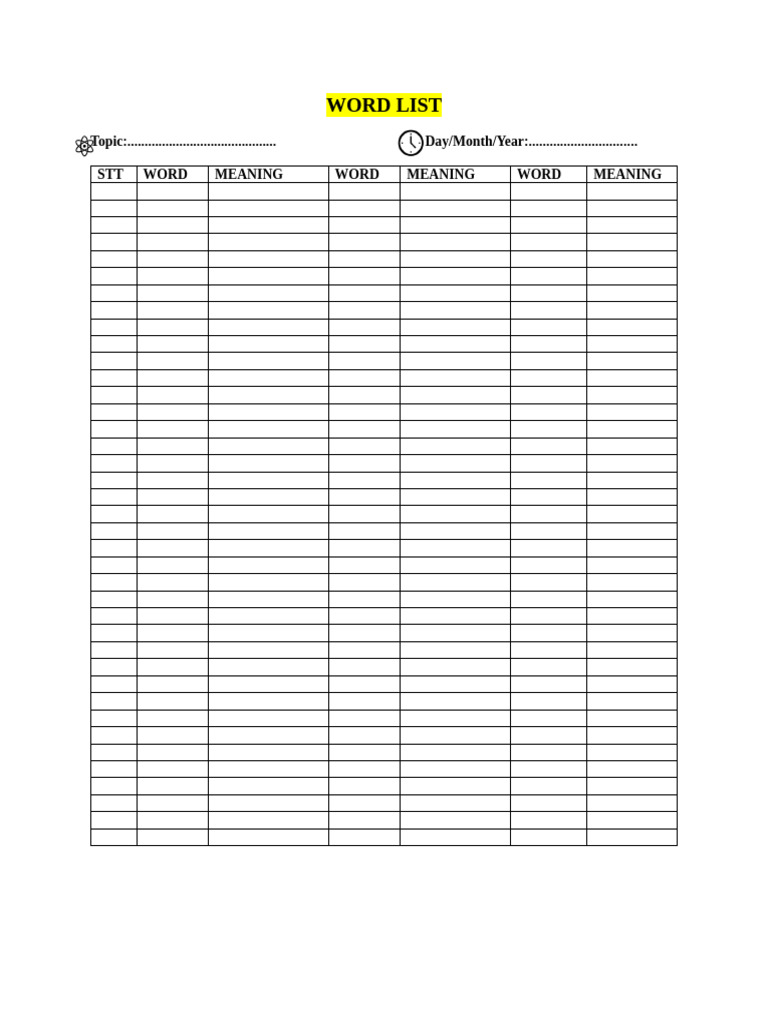 Word Meaning Chart Template | PDF