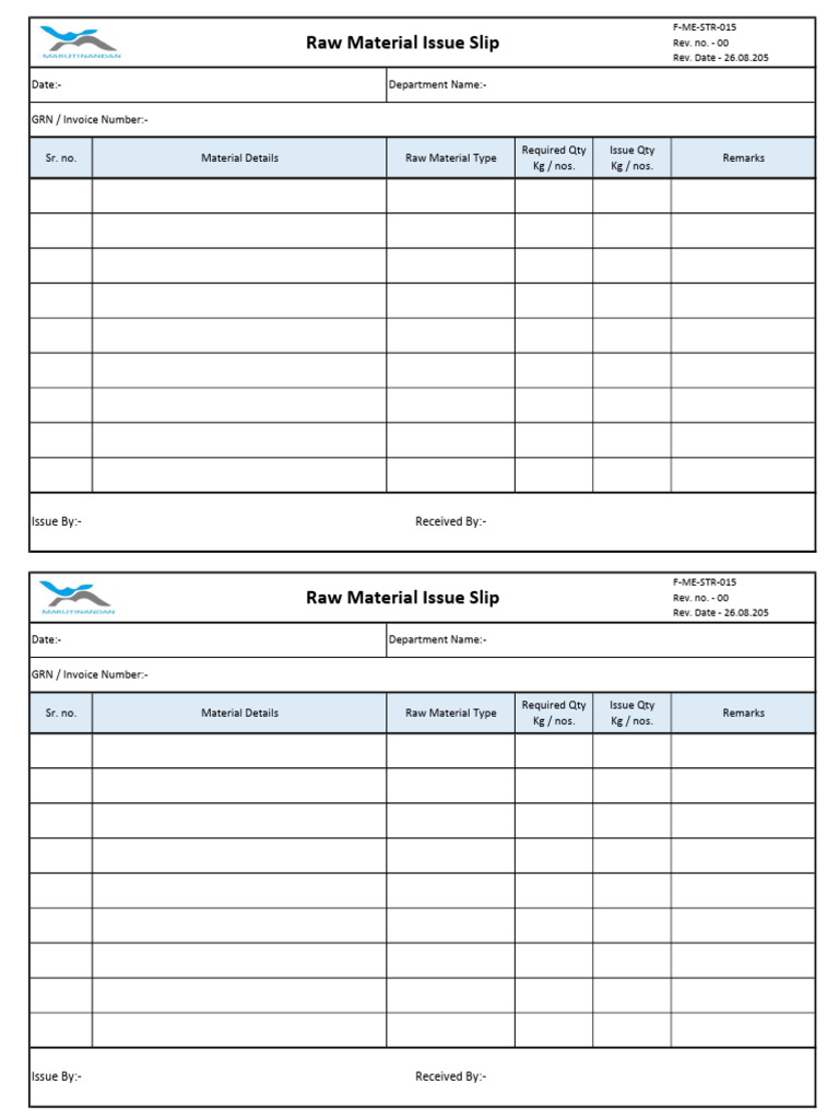 Raw Material Issue Slip | PDF