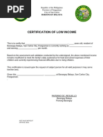 Barangay Certificate of Low Income | PDF