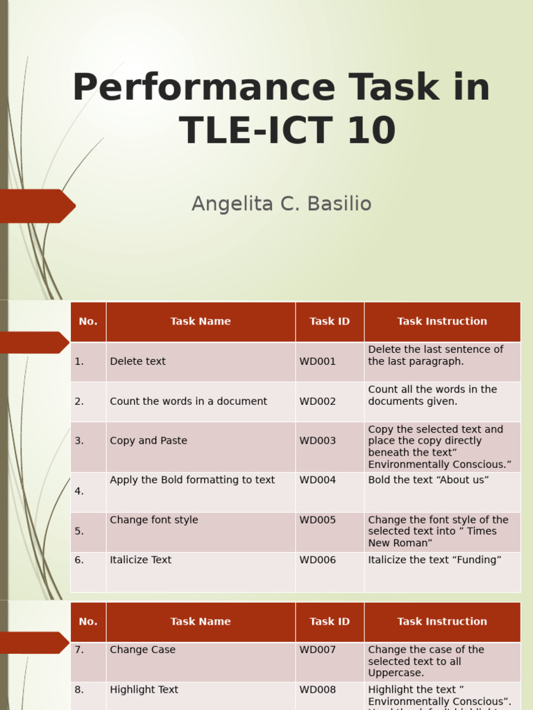 Performance Task in TLE-ICT 10 | PDF | Microsoft Word | Paragraph