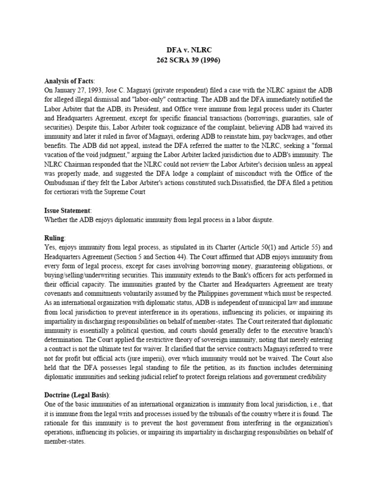 Dfa v. NLRC | PDF | Sovereign Immunity | Arbitration