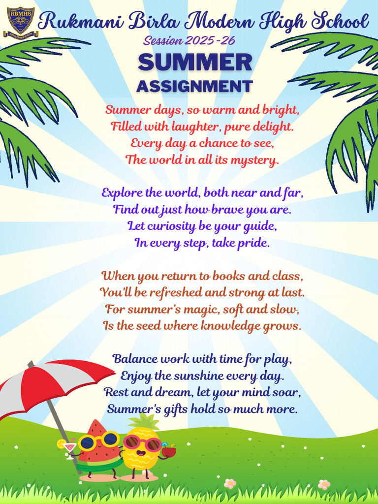 Rukmani Birla School Summer Assignments 2025-26 | PDF | Experiment ...