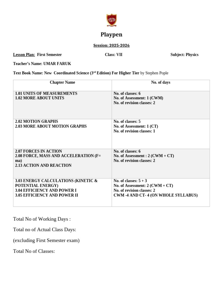 Grade VII Physics LessonPlan 2025-26 | PDF | Applied And Interdisciplinary Physics | Quantity