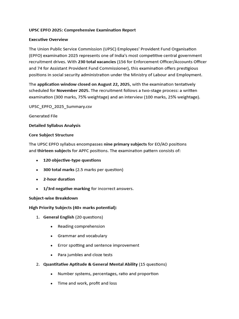 UPSC EPFO 2025 Exam Overview and Strategy | PDF | Labour Law ...