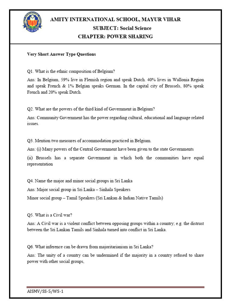 Pol Science Assignment 2-Power Sharing (With Answers) | PDF | Belgium ...
