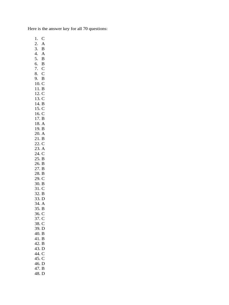 Answer Key for 70 Questions | PDF