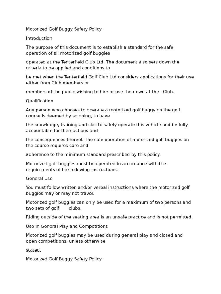 Tenterfield Golf Buggy Safety Policy | PDF | Vehicles | Safety