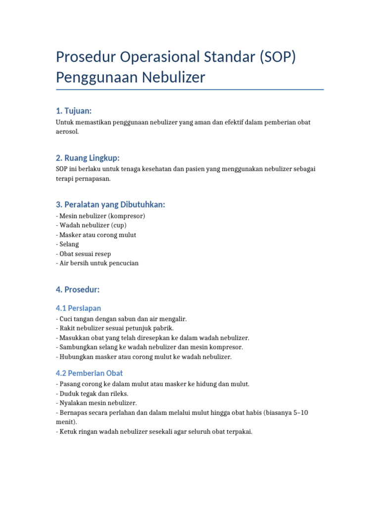 SOP Penggunaan Nebulizer | PDF