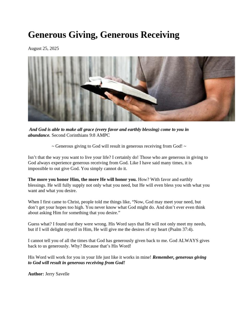 Generous Giving, Generous Receiving | PDF | Diversification (Finance)