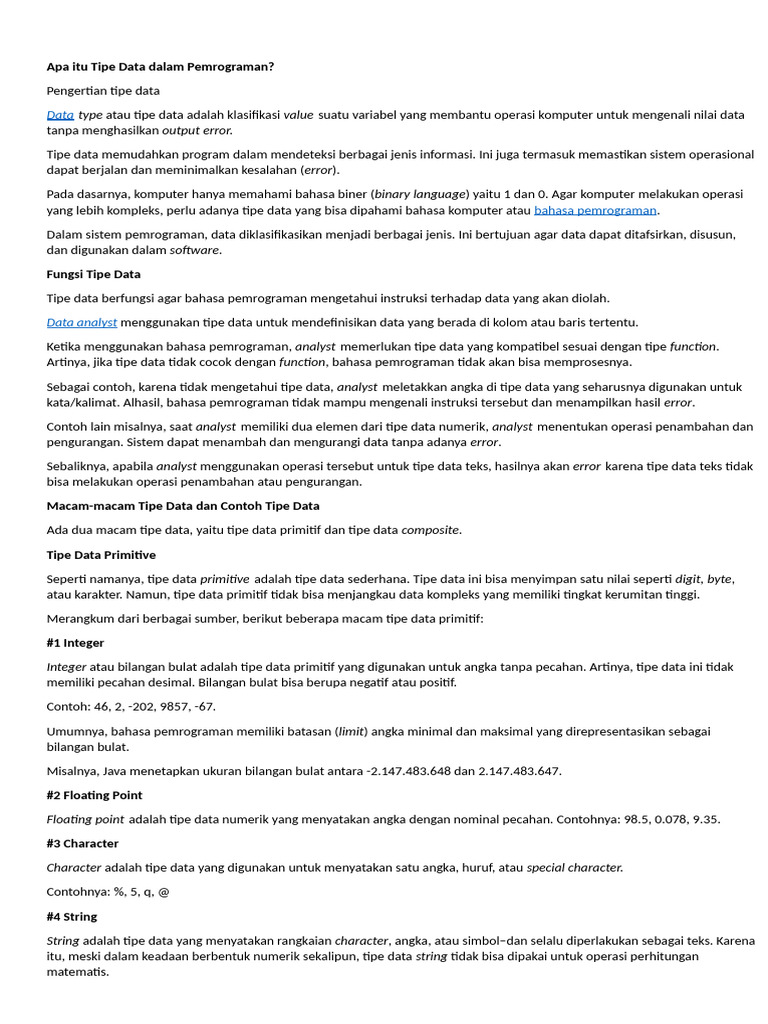 Apa Itu Tipe Data Dalam Pemrograman | PDF
