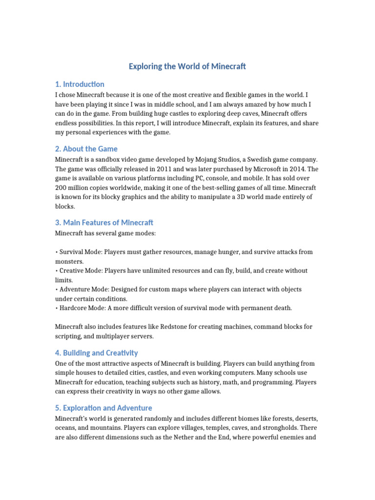 Discovering Minecraft's Endless Creativity | PDF | Minecraft | Gaming