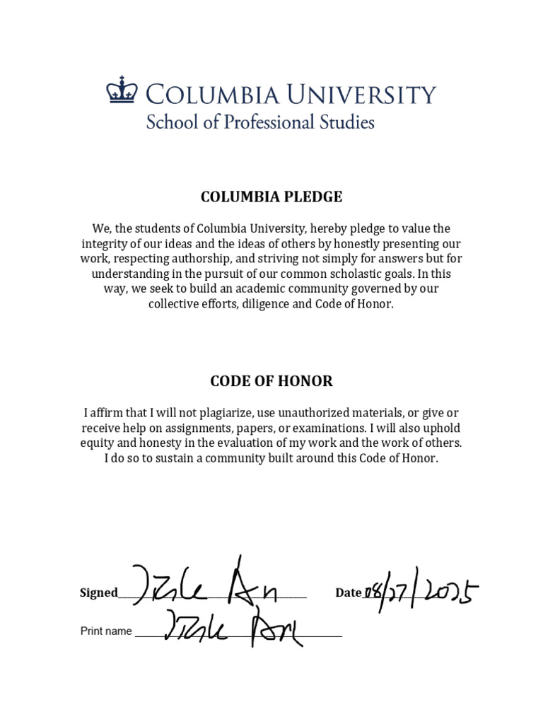 Columbia Pledge & Code of Honor v3 | PDF