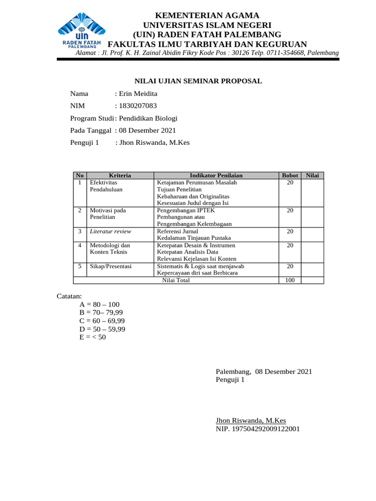 Berkas Penilaian Sempro (FIX) | PDF