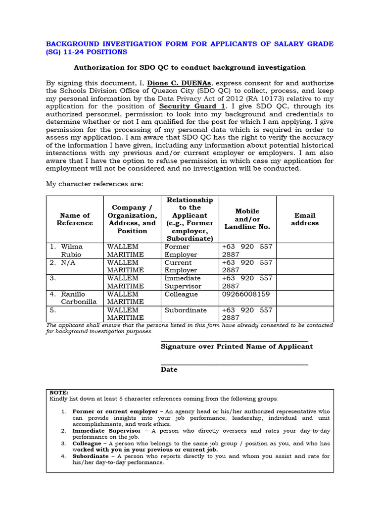 Background Investigation Consent Form | PDF | Background Check