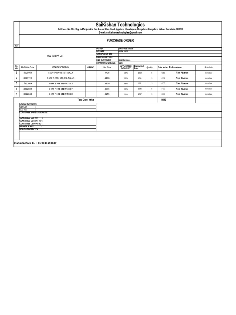 Purchase Order - SaiKishan Technologies - FY 25-26-008 - Nest Advance ...