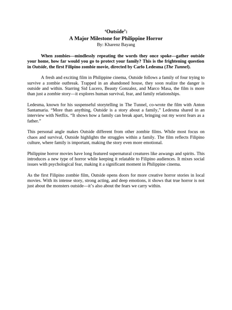 FEATURE - The First Filipino Zombie Film On Netflix - BAYANG | PDF