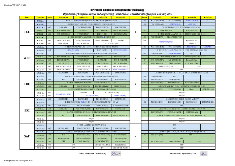 Routine-Cse, Odd 25-26 - Odd 2025-26 19july | PDF