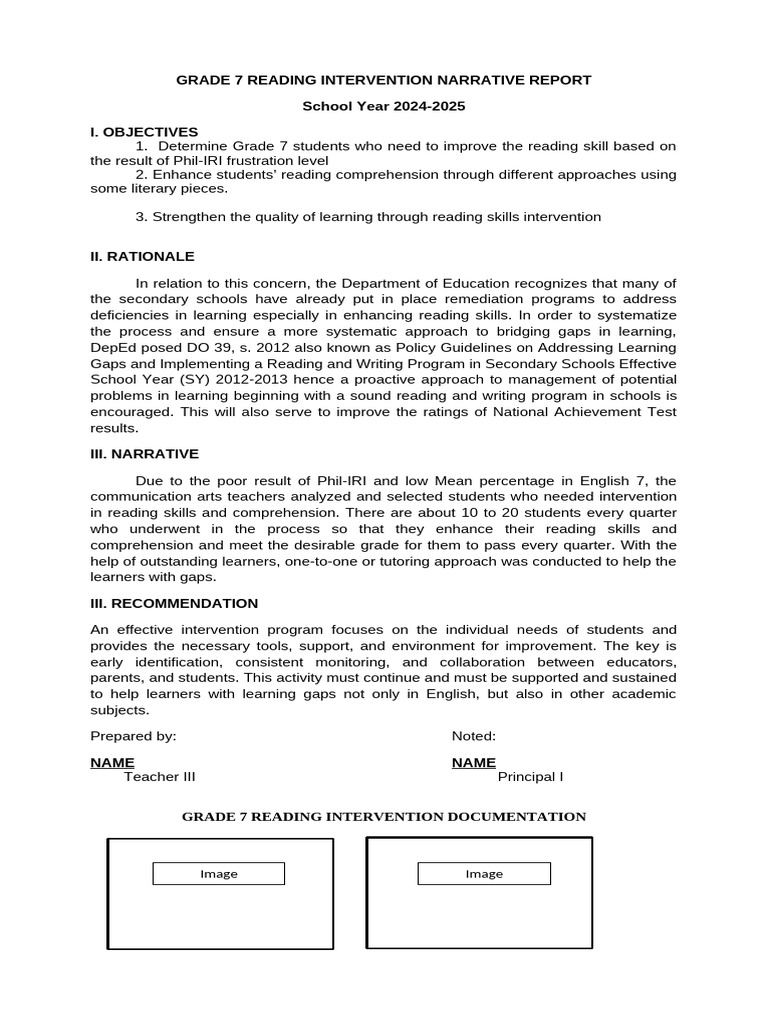 g7 Reading Program Narrative For S.Y. 2024 2025 | PDF | Learning | Teachers