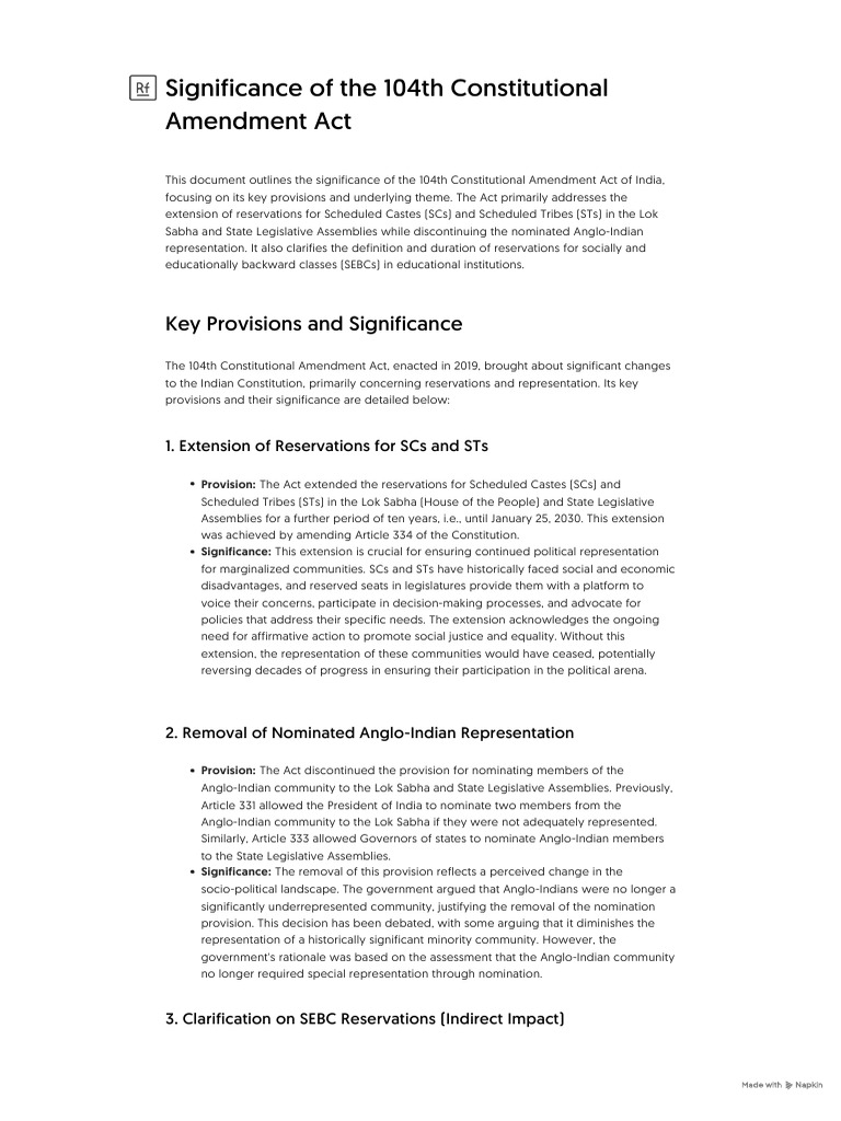 Significance of the 104th Amendment Act | PDF | Affirmative Action ...