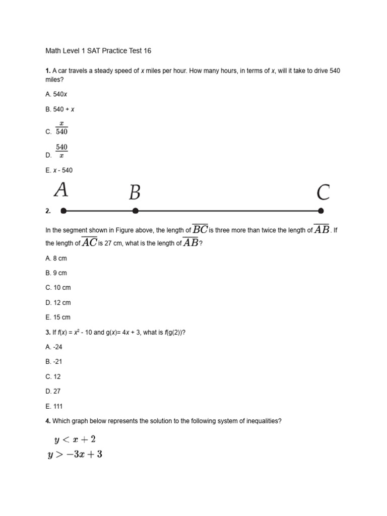 1676286676math Level 1 SAT Practice Test 16 | PDF | Area | Triangle