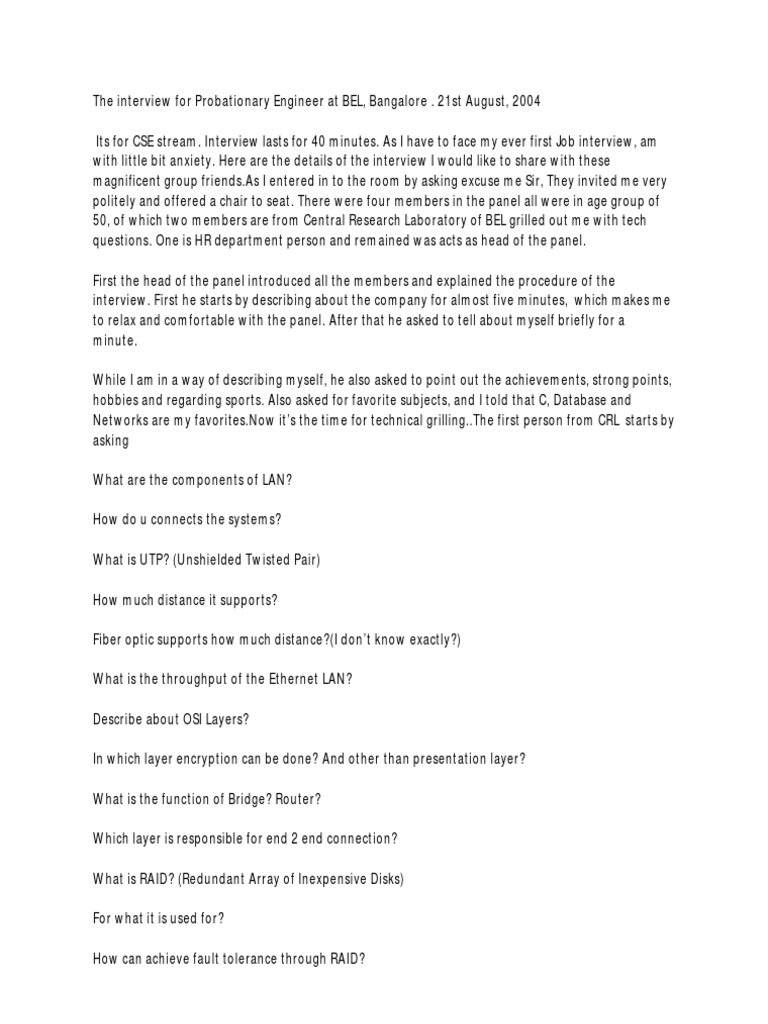 BEL Interview | PDF | Pointer (Computer Programming) | Integer (Computer Science)