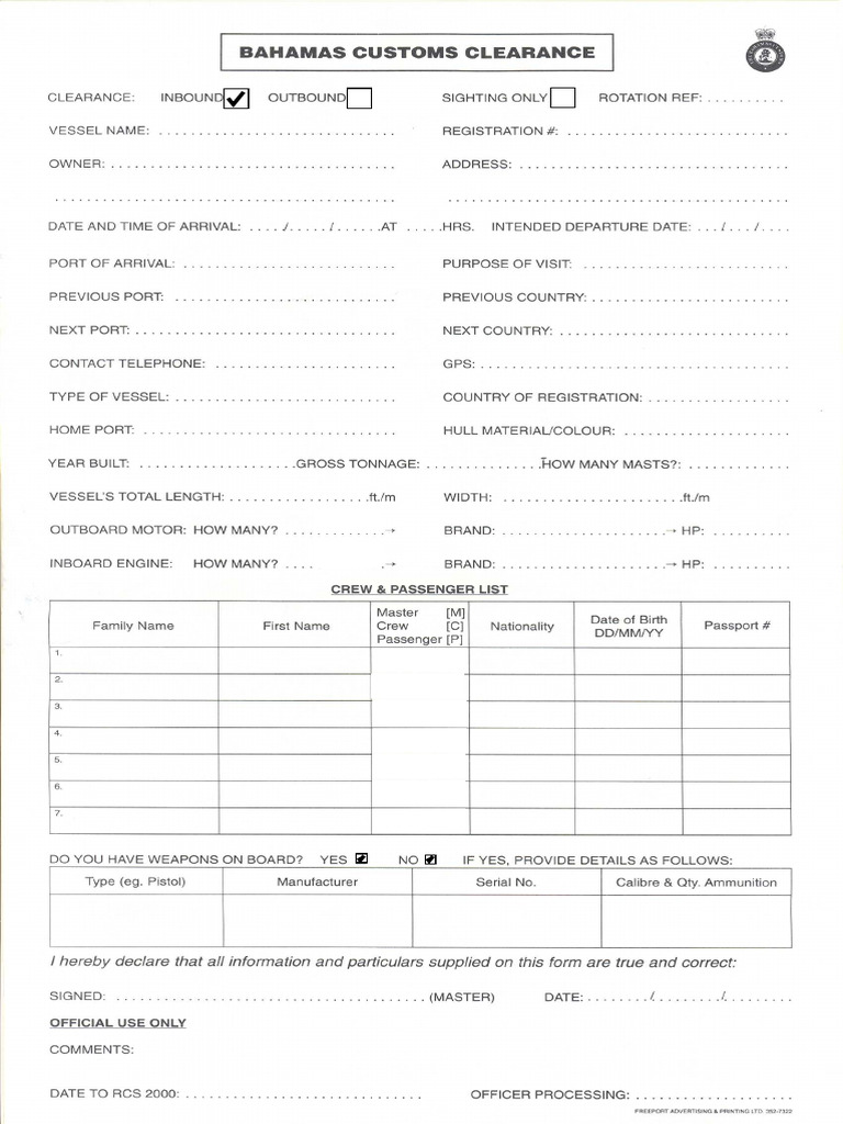 Fillable Customs Forms - Bahamas | PDF