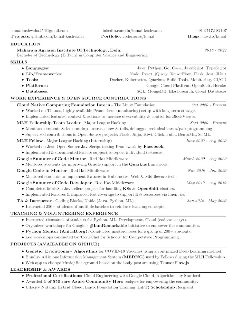 Kunal Kushwaha Resume | PDF