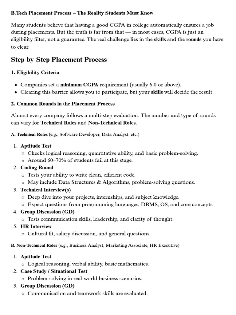 BTech Placement Process | PDF