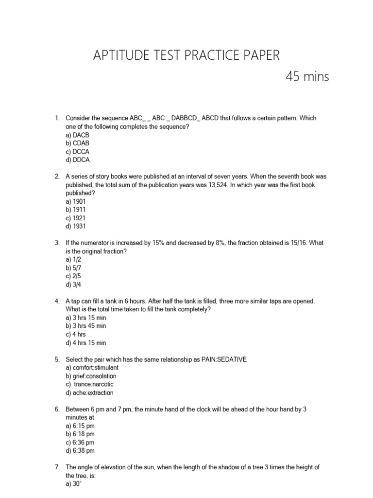 Aptitude Test Practice Questions | PDF | Linguistics