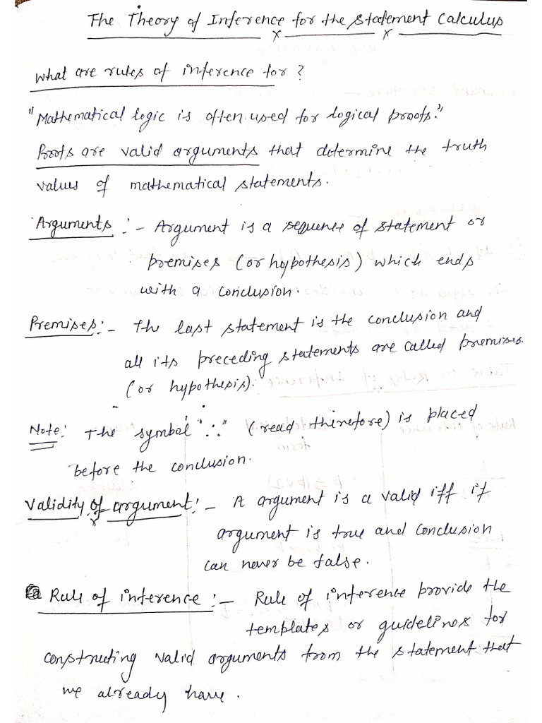 The Theory of Inference For The Statement Calculus | PDF