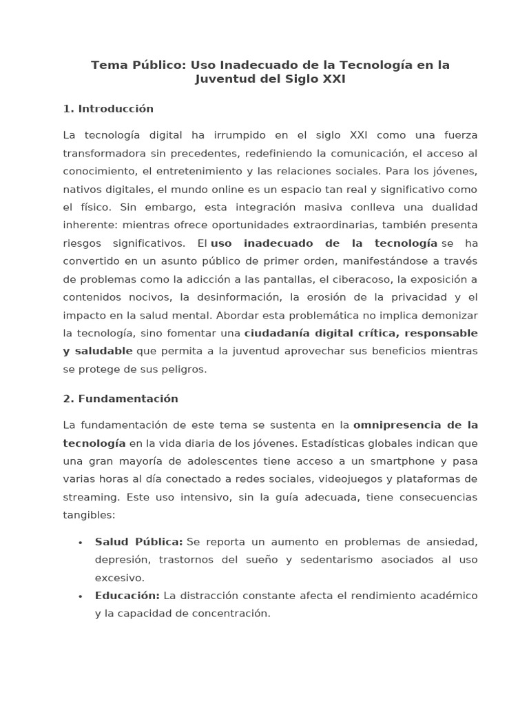 Uso Inadecuado de Tecnología en Jóvenes | PDF | Acoso cibernético ...
