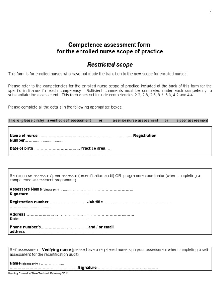 Competence Assessment Form For The Enrolled Nurse Scope of Practice ...