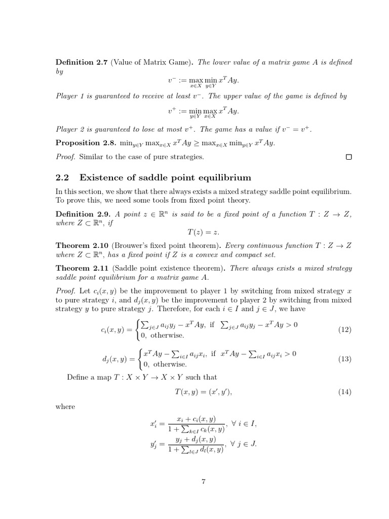 Saddle Point Equilibrium in Matrix Games | PDF | Theorem | Geometry