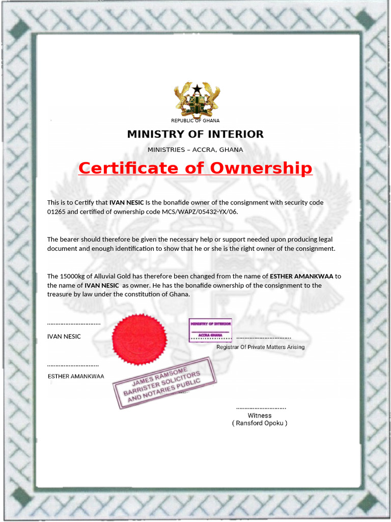 Gold Ownership Certificate for Ivan Nesic | PDF