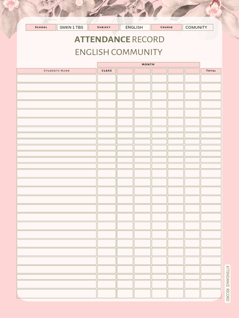 Attendance List in Green and Yellow Watercolor Floral Style | PDF