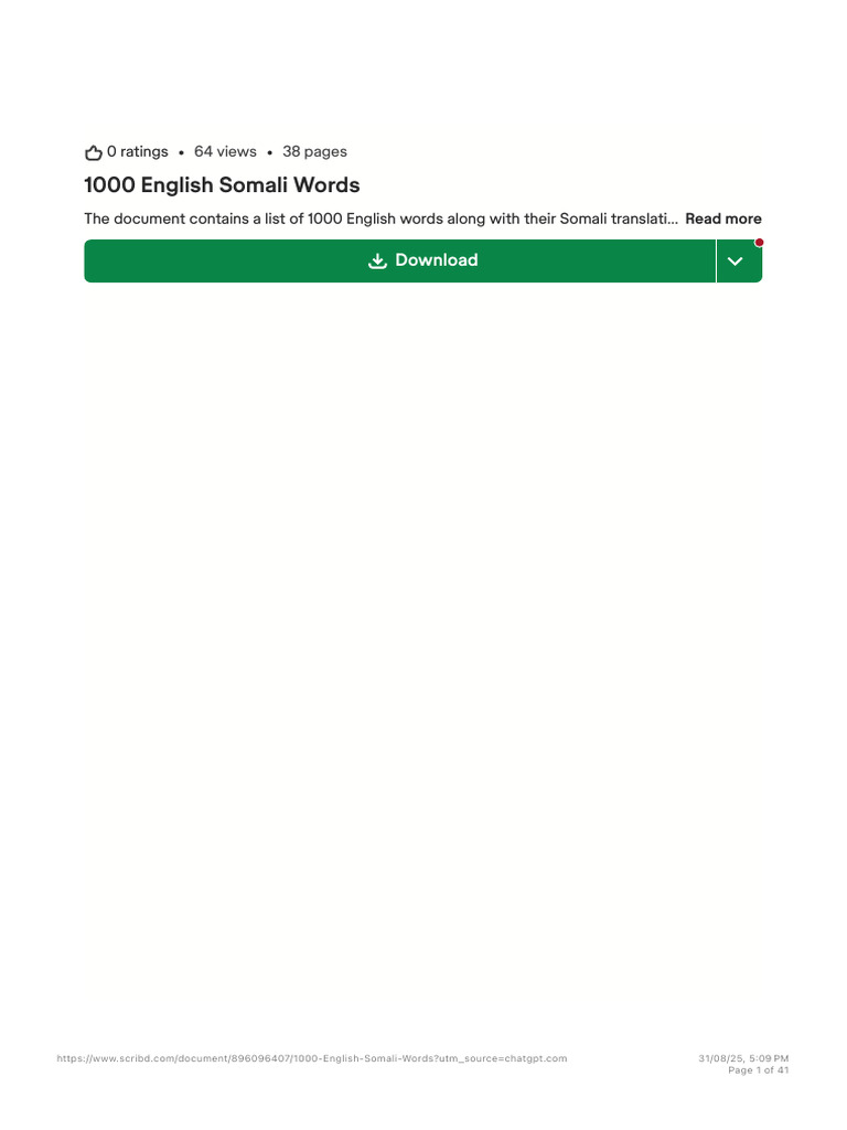 1000 English Somali Words - PDF | PDF | Scribd