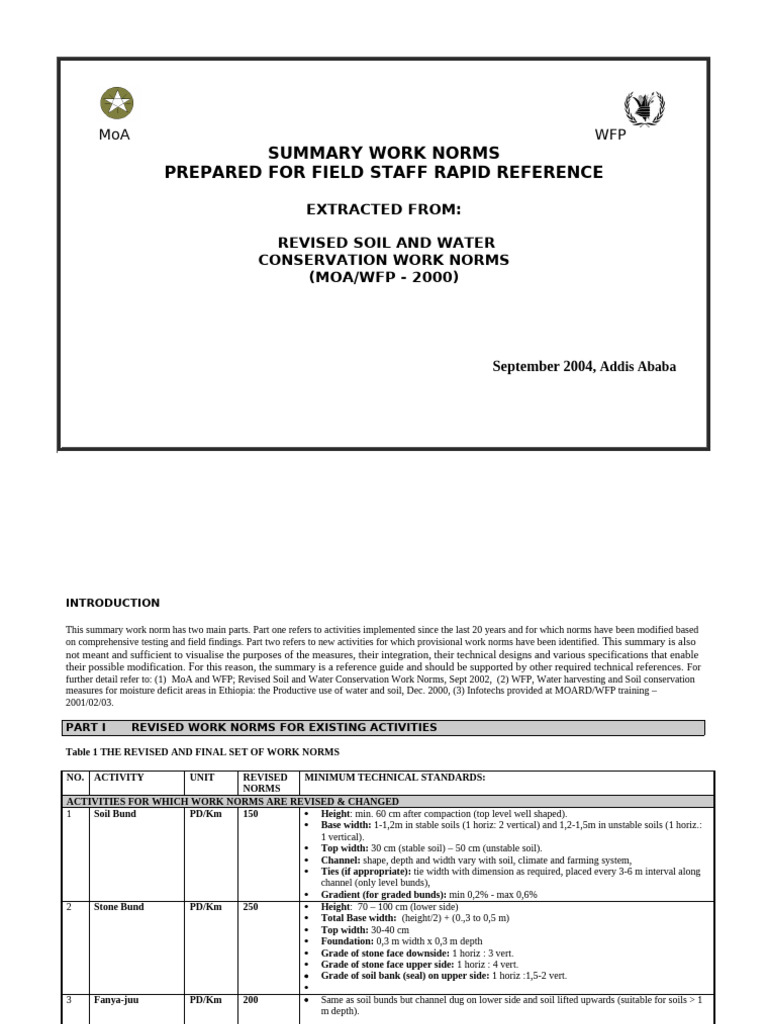 WFP Summery Work Norms | PDF | Spillway | Road